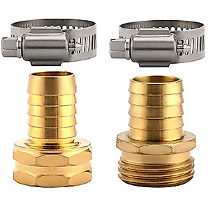 Sanpaint Brass Garden Hose Connector Repair Mender Kit with Stainless Clamp,Fits 3/4" Water Hose Fitting