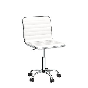 Pazidom Low Back Desk Chair Armless Leather Swivel Office Chair Adjustable Computer Task Chair, Vanity Chair for Makeup Room/Bedroom, White