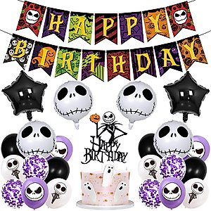 Jack Skellington Happy Birthday Banner Nightmare Before Christmas Birthday Banner Horror Birthday Banner for Nightmare Before Christmas Birthday Decorations Horrible Movie Birthday Party Decorations