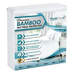 PlushDeluxe Premium Bamboo Mattress Protector – Twin XL Size, Waterproof, & Ultra Soft Breathable Noiseless Washable Bed Mattress Cover for Comfort & Protection - White