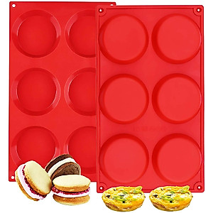 Silicone Muffin Top Pans, 2 Pack Non-stick 3" Whoopie Pie Baking Pan 3 Inch Round Tray Silicone Egg Sandwich Molds for Mini Cakes Biscuits Egg Cloud Bread Buns English Muffins Breakfast Sandwiches