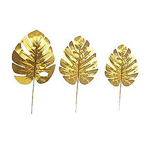 VOSAREA 36 pcs Artificial Foliage Wedding Decoration Golden Leaves Simulation Plants Faux Plants Artificial Palm Leaves Hawaiian Leaves Stems Monstera Leaves Decorations Eucalyptus vase
