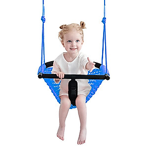 ROPECUBE Toddler Swing & 2-in-1Baby Swing - Adjustable Rope Swing Seat for Kids Indoor & Outdoor Durable Backyard Swing Set for Infants & Toddlers (Blue)