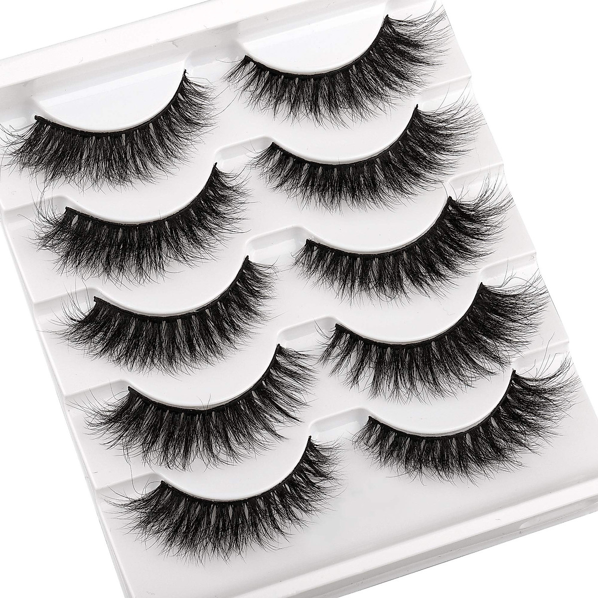 Newcally Cat Eye Mink Eyelashes Nautral Fluffy False Eyelashes 5D Volume Fake Eyelashes 5 Pairs Pack Full Crossed Short Eye Lashes Handmade Reusable Soft Multipack