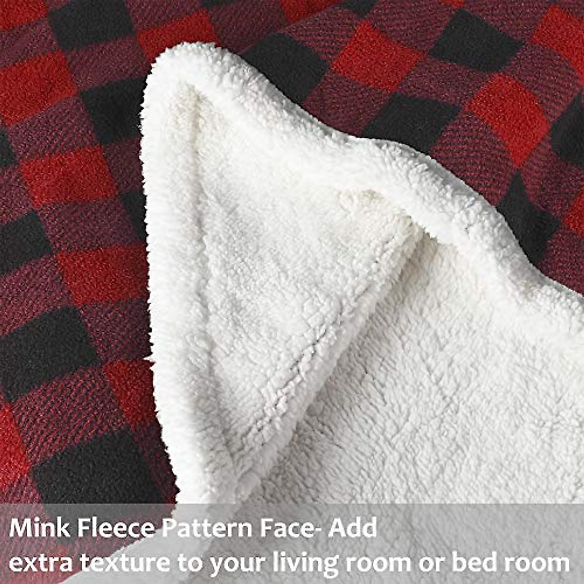 Red Buffalo Plaid Sherpa Throw TV Blanket 50" x 60", Super Soft Warm Comfy Plush Fleece Bedding Couch Cabin Throw Blanket