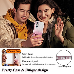 Yarxiawin for Oneplus Nord N20 5g Case Clear Glitter Glossy, Aesthetic Oneplus Nord N20 5g Phone Case Silicone Soft Flower Shockproof Oppo Reno 8 Lite 5g Cover Purple Slim (Pink)