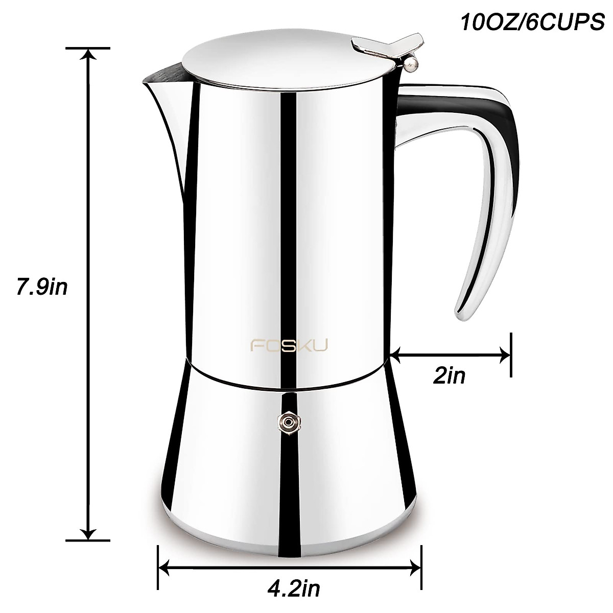 FOSKU Stovetop Espresso Maker, Stainless Steel Moka Pot, Italian Style Coffee Maker, Espresso Pot For 6 Cups, 300ml (Silver)