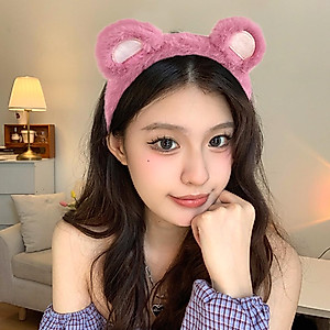Thinslimer 4 Pack Cute Bear Ears Headband for Women Fluffy Bear Ears Plush Hair Hoop Facial Washing Make Up Headband Hair Accessories for Women and Girls (2 Colors)