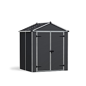 Palram - Canopia Rubicon Storage Shed, 6'x10' DIY Backyard Shed, Gray Polycarbonate Panels and Aluminum Frame, Sheds & Outdoor Storage for Lawn Mower, Bike, Garden Tools, Outdoor Storage Box Shed