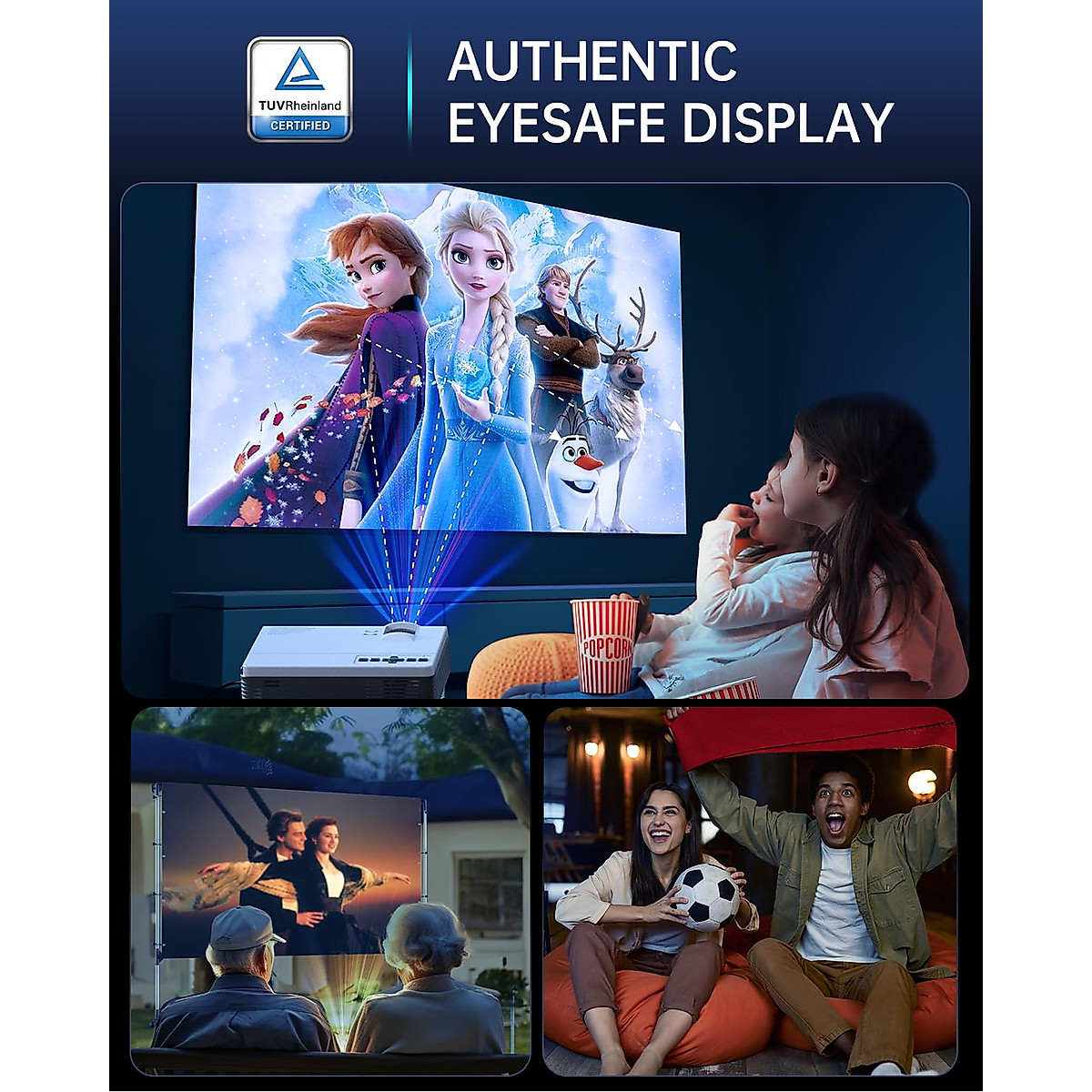 [Eyesafe Display] Projector with WiFi and Bluetooth, ADEPTICO 450 ANSI 5G WiFi Native 1080P Portable Projector w/ Bag, 4K Support, Zoom, Outdoor Movie Mini Projector for iOS/Android/TV Stick/HDMI/USB