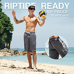 Kanu Surf Men's Standard Barracuda Swim Trunks (Regular & Extended Sizes), Charcoal, Large