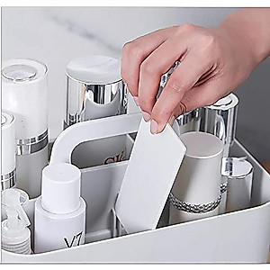 Jucoan 2 Pack Plastic Portable Storage Organizer Caddy Tote, Stackable 5 Slots Divided Basket Bin, Wall Mounted Makeup Organizer Caddy for Bathroom, Dorm Room (Beige, 9.5X 5.75 x4.5 Inch)