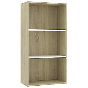 CIADAZ 3-Tier Book Cabinet 3 Tier Shelf Organizer Bedroom Storage and Organization Corner Book Shelf Office Open Bookshelf White and Sonoma Oak 23.6"x11.8"x44.9" Engineered Wood