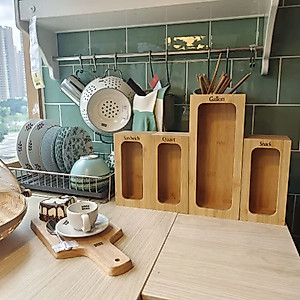 BATUMEYE Bag Storage Organizer Holder - Premium Moso Bamboo Kitchen Drawer Organizer Dispenser Compatible with Ziploc, Solimo, Glad, Hefty for Gallon, Quart, Sandwich & Snack