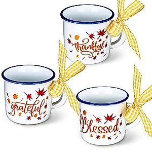 Thanksgiving Mugs Tiered Tray Decor Thankful Grateful Blessed Mug Mini Coffee Mug Ceramic Maple Mug Farmhouse Coffee Station Decor Maple Coffee Cup for Bar Decor Birthday Gift, 2 x 2.8 Inches