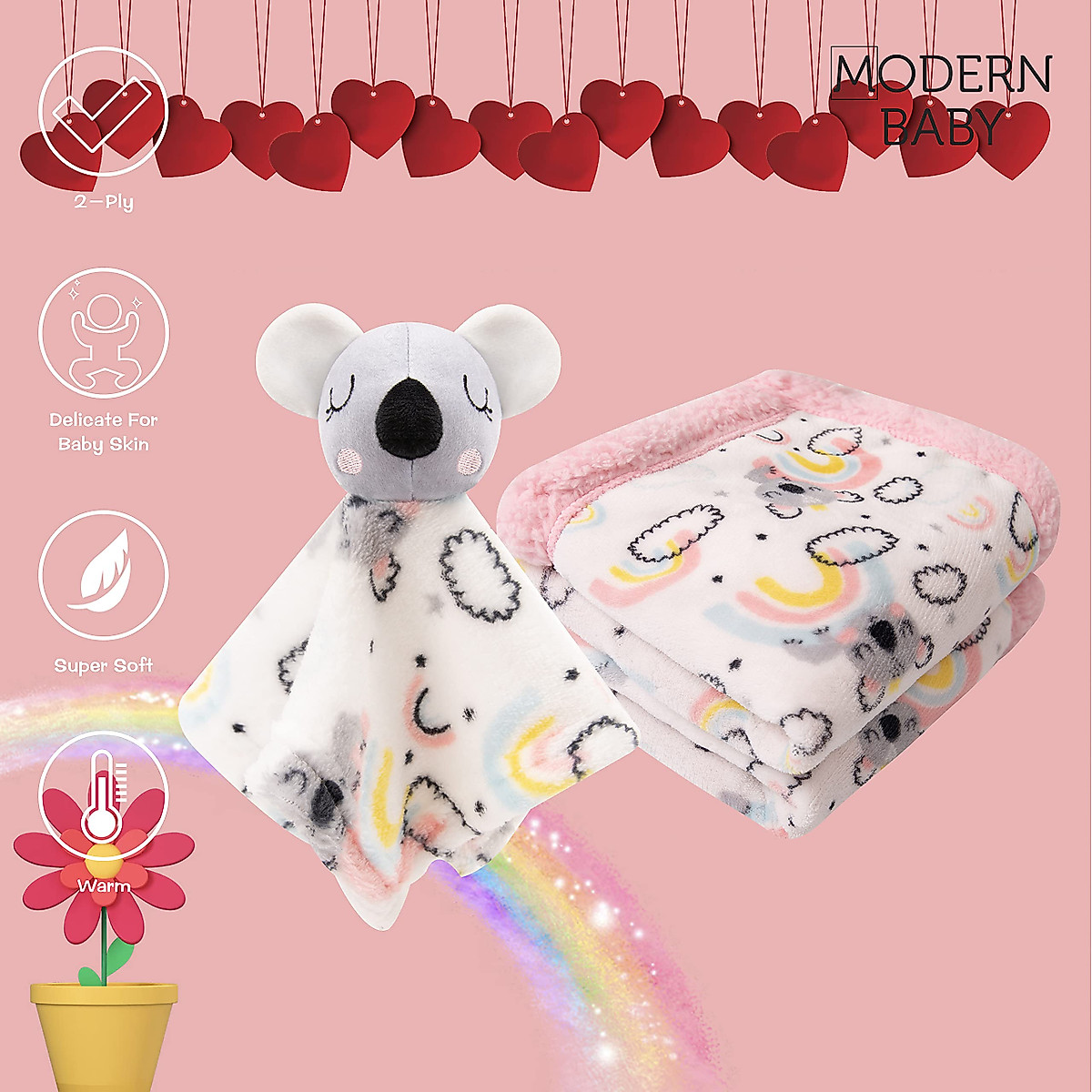 MODERN BABY Super Soft Baby Blanket Set with Security Blanket Lovey Newborn to Toddler Plush Blanket Gift Set