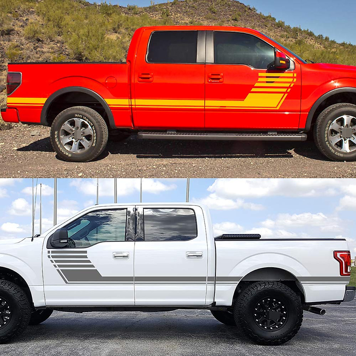 MVMTVT 2PCS Car Side Decals Sticker for Ford F150 Sport Auto Body Side Stripe Decal Skirt Car Door Side Hockey Stripe Graphical Decal Vinyl Stripe Decal Decoration (Matte Black)