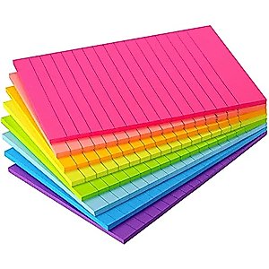 Lined Sticky Notes 4X6 in Bright Ruled Stickies Super Sticking Power Memo Pads Strong Adhesive Self-Stick Notes, 8 Pads/Pack, 32 Sheets/pad