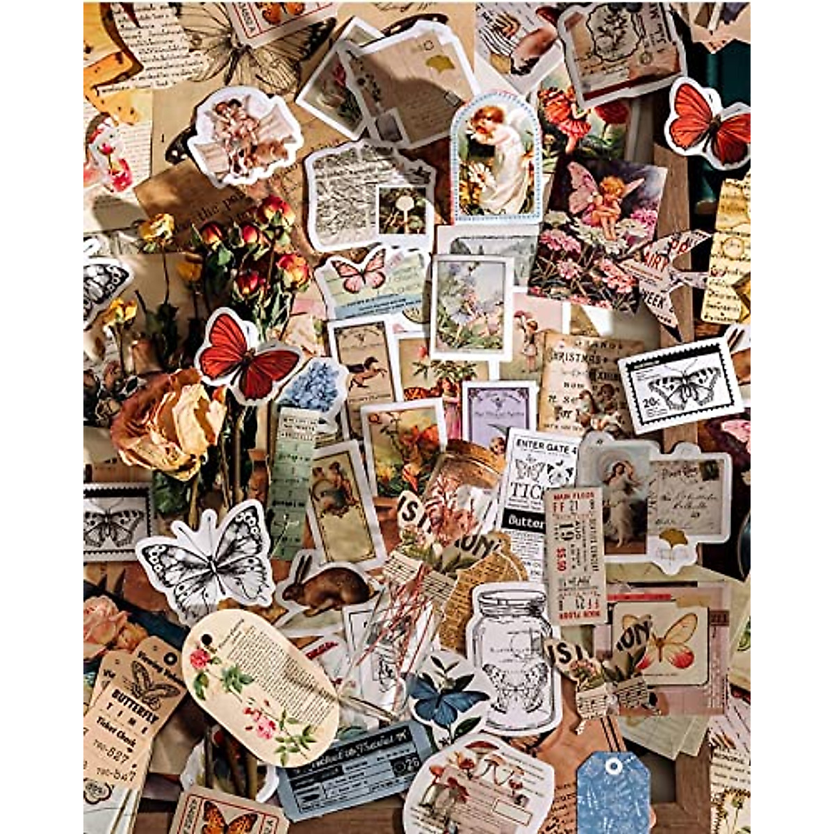 Zhosinrehe 274 Pieces Vintage Scrapbook Supplies for Bullet Journaling Supplies, Ephemera Paper Stickers Scrapbooking Collage Stickers, DIY Art Junk Journaling Supplies Kit(Butterfly)