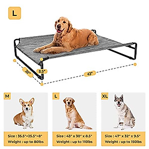 Veehoo Original Cooling Elevated Dog Bed, Outdoor Raised Dog Cots Bed for Large Dogs, Chew Proof Standing Pet Bed with Washable Breathable Mesh, No-Slip Feet for Indoor Outdoor, Large, Black Silver