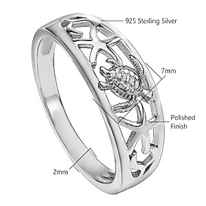Aloha Jewelry Company Sterling Silver Tapered Hawaiian Turtle and Starfish Ring Wedding Band, Sizes 4-10 (10)