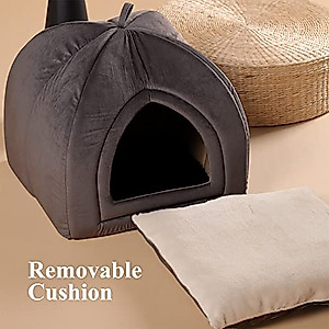KASENTEX Cat Bed for Indoor Cats, 2-in-1 Cat House Pet Supplies for Kitten and Small Cat or Dog - Animal Cave, Cat Tent with Removable Washable Pillow Cushion (Dark Grey 15x15x15)