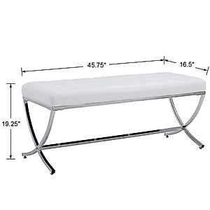 EALSON Modern Tufted Dining Chairs with Bench Set of 5 Leather Upholstered Dining Room Chairs with Chrome Metal Legs Mid Century Kitchen Chairs Armless Side Chairs for Dining Room Living Room, White