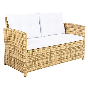 SAFAVIEH Outdoor Collection Vellor Natural/White Cushion 4-Piece Conversation Patio Set PAT7516D