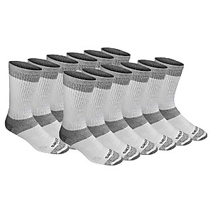 Dickies Men's Dri-Tech Moisture Control Max Full Cushion Crew Socks, Available in M-XL (6, White (12 Pairs), Large