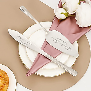 Cake Cutting Set for Wedding, Personalized Wedding Cake Knife and Server Set, Vintage Engraved 2-Piece Pie Cake Cutter Serving Set, Custom Bridal Anniversary Birthday Quinceañera Gift(Silver)