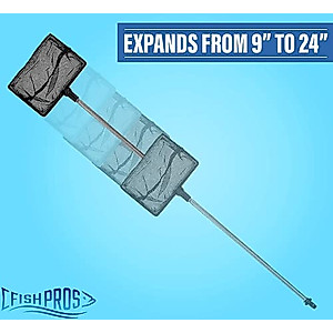 FISH PROS Fine Mesh Fish Tank Net with Long Handle – Aquarium Fish Net with Extendable 24-inch Long Handle – Fish Tank Aquarium Accessories