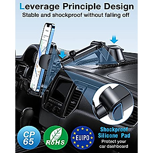 HTU Cell Phone Holder for Car [Powerful Suction Cup Never Fall] Universal Car Phone Holder Mount for Dashboard Windshield Air Vent Long Arm Cell Phone Car Mount Thick Case Heavy Phones Friendly