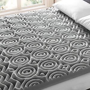 Mellow 3 Inch 5-Zone Memory Foam Mattress Topper with Plant-based Infusion and Moisture Control, CertiPUR-US Certified, Queen,Grey