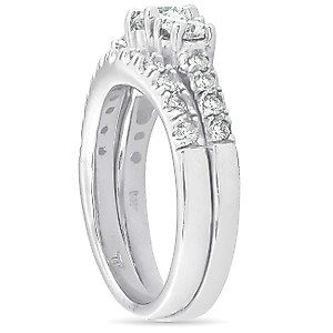 P3 POMPEII3 1 1/2 ct 3-Stone Diamond Engagement Ring Matching Wedding Band Set White Gold - Size 4