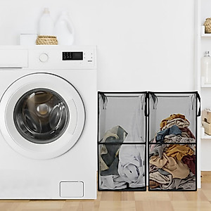 2pcs Folding Mesh Laundry Hampers, Breathable & Easy to Clean, Large Storage Capacity for Laundry, toys, groceries etc.. Black, L