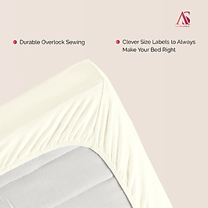 Ashton Sheets Luxury Egyptian Cotton Queen Fitted Sheet Only - 1000-Thread-Count 16" Deep Pocket Queen Fitted Sheet, Soft, Cooling, Sateen Weave, High Thread Count Queen Size Fitted Sheet - Ivory