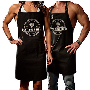 Beat Your Meat,Funny Aprons for Men, Women - Dad Gifts, Gifts for Men - Thanksgiving, Christmas, Birthday Gifts for Dad, Husband, Brother, Boyfriend, Mom - Cooking Grilling BBQ Chef Apron
