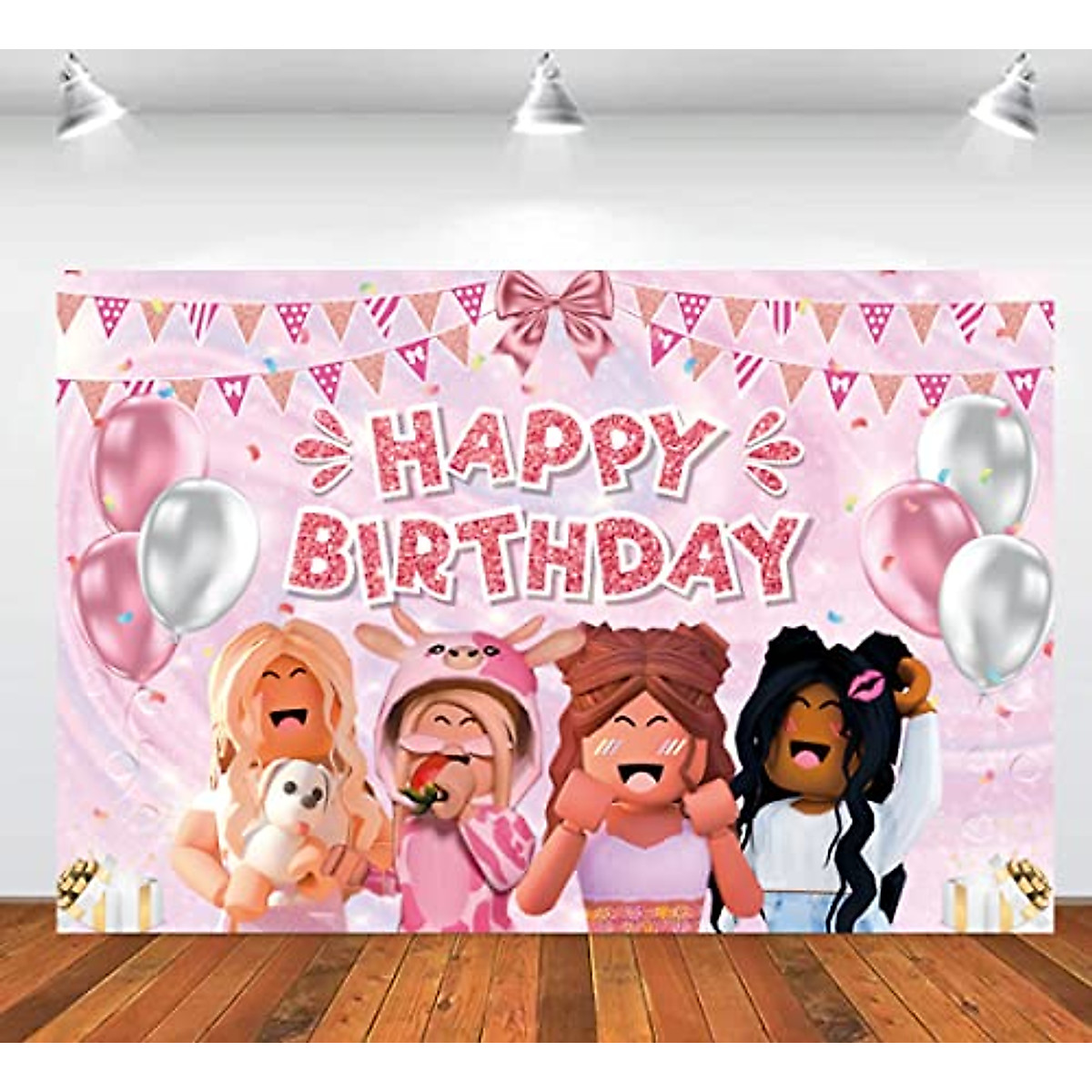 AICHENGZI Girl Game Party Birthday Banner,Sandbox Game Party Supplies Decorations Pink Girl Robot Blocks Backdrop (6FTx4FT)