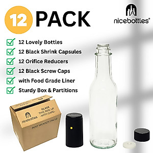 nicebottles Clear Glass Woozy Bottles with Shrink Capsules, 5 Oz, Case of 12