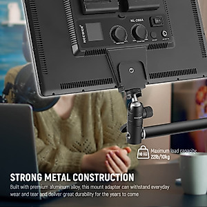 NEEWER Light Stand Mount Adapter with Cold Shoe and 1/4” Screw Mini Ball Head, Reversible Mounting Plate for Camera Monitor Ring Light, Fits Flat Head Light Stand/Boom arm/C Stand, Max. Load 22lb/10kg