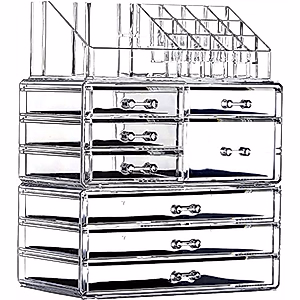 Cq acrylic Clear Makeup Organizer And Storage Stackable Large Skin Care Cosmetic Display Case With 8 Drawers Make up Stands For Jewelry Hair Accessories Beauty Skincare Product Organizing,Set of 3