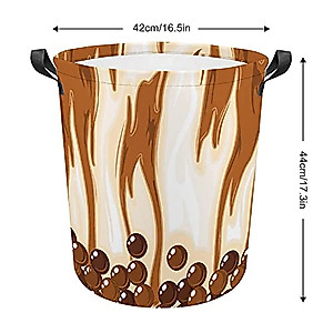 Bubble Tea in Brown Sugar Milk Tea Oxford Cloth Laundry Basket with Handles Storage Basket for Toy Organizer Kids Room Nursery Hamper Bathroom