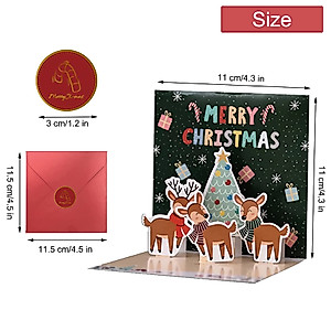 Christmas Cards, 6 Pack Small Pop Up Christmas Gift Card with Envelopes Stickers, 3D Cute Holiday Greeting Cards Santa Snowman Reindeer Xmas Tree Bulk Set Christmas Cards for Kids 4.3x4.3inch