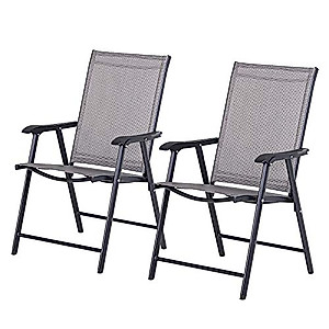 Outsunny Folding Outdoor Patio Chairs Set of 2 Stackable Portable for Deck, Garden, Camping and Travel