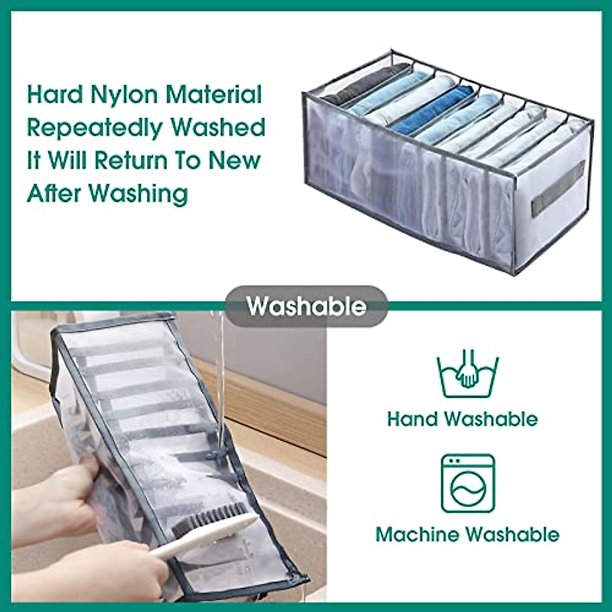 Large Capacity Clothes Organizer, 9Compartment Jeans Drawer Organizer - 2 Pack for Folding Clothes Wardrobe Drawer Storage Box Clothes Organizer for Shirts Pants