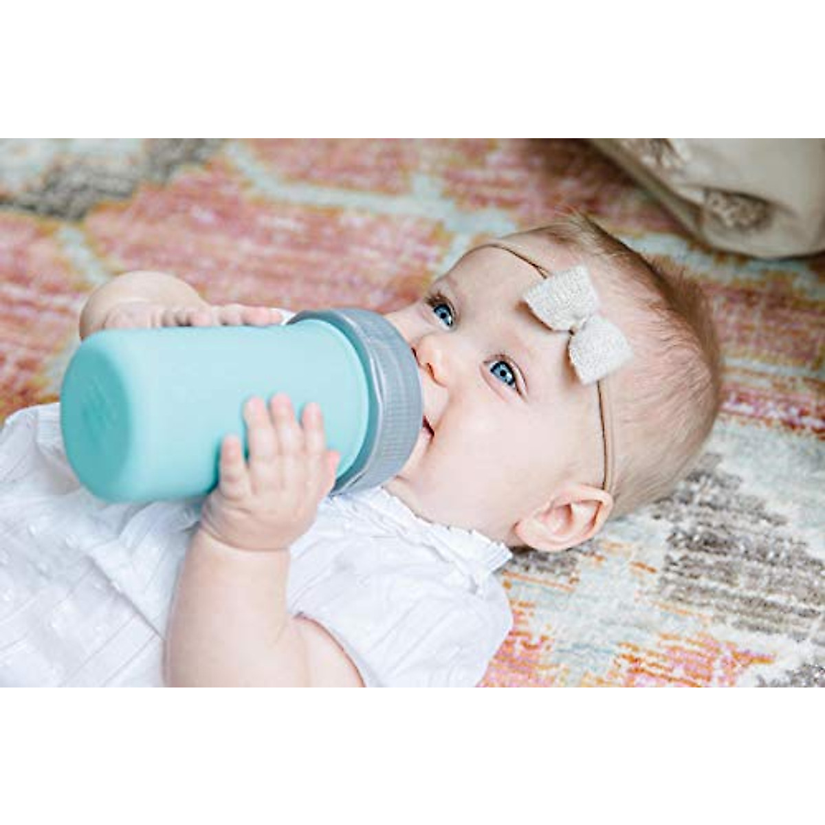 Mason Bottle Silicone Baby Bottle: Includes Silicone Nipple (Medium Flow Nipple for 3+ Months), Plastic Ring + Cap, 8 Ounce Silicone Bottle, BPA Free, Non-Toxic 100% Made in USA (1 Count)