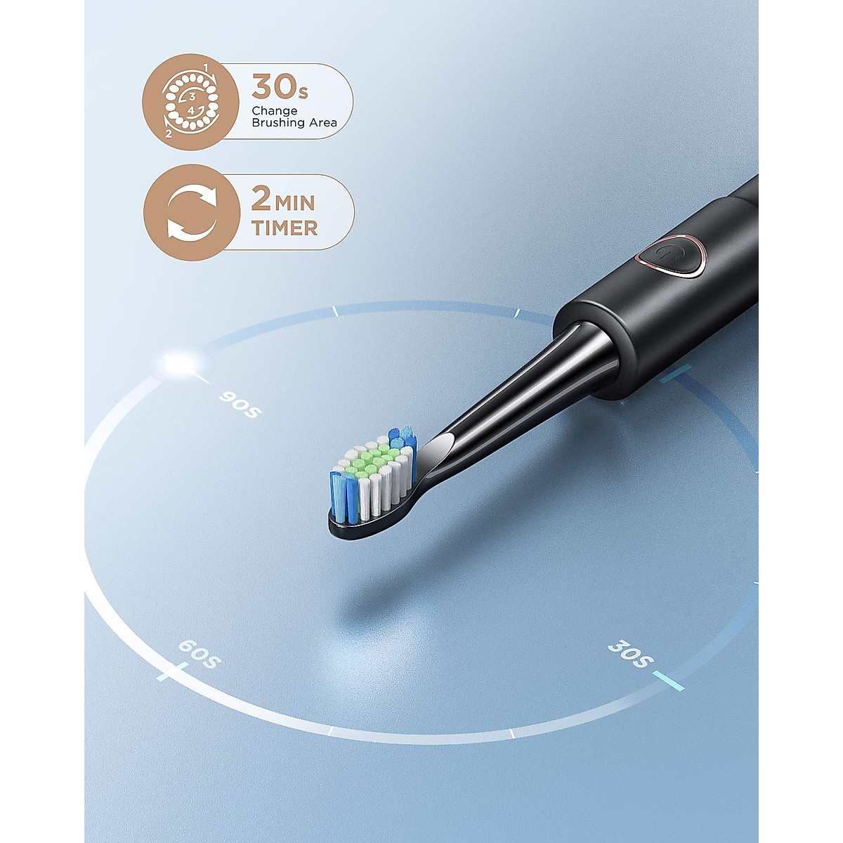 NINICE Sonic Electric Toothbrush for Adults and Kids, Rechargeable Electric Toothbrush with 8 Brush Heads, 5 Modes, Timer, One Charge for 30 Days， Black