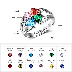 Personalized Mothers Ring with 4 Simulated Birthstones Engraved Names Family Rings Mom Jewelry for Women (10)