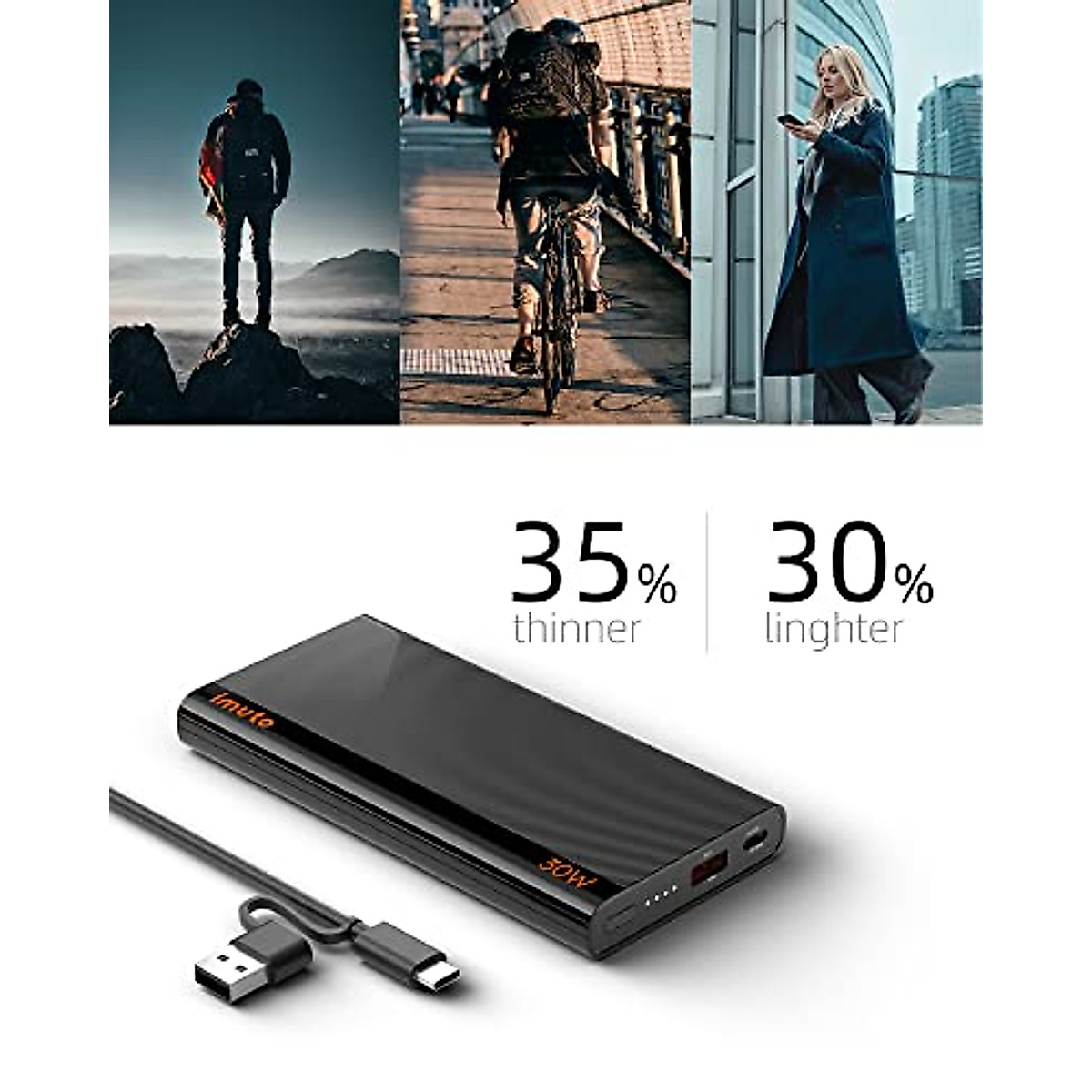 Slim Portable Charger 30W, imuto PPS Samsung Super Fast Charging 30W for Galaxy S22 S21 S20, Portable Charger Flip, Note 9 10 20, A23 53 5G, Portable Charger Pixel 6 7, 30W Power Bank for Samung Pixel