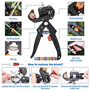 Glarks Professional Garden Fruit Tree Plant Pruning Shears Grafting Cutting Tool Kit with Grafting Tape Rubber Bands